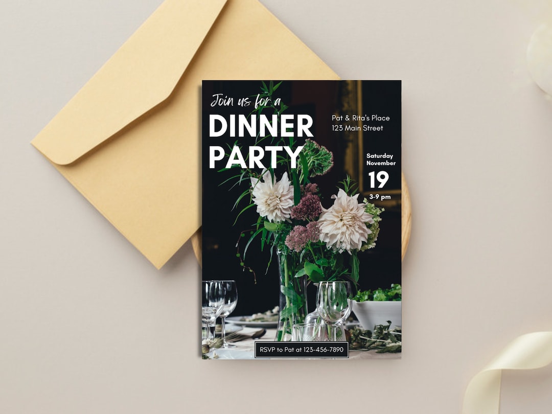 Dinner Party Invitation Editable Digital Template, Classy Dinner Party ...