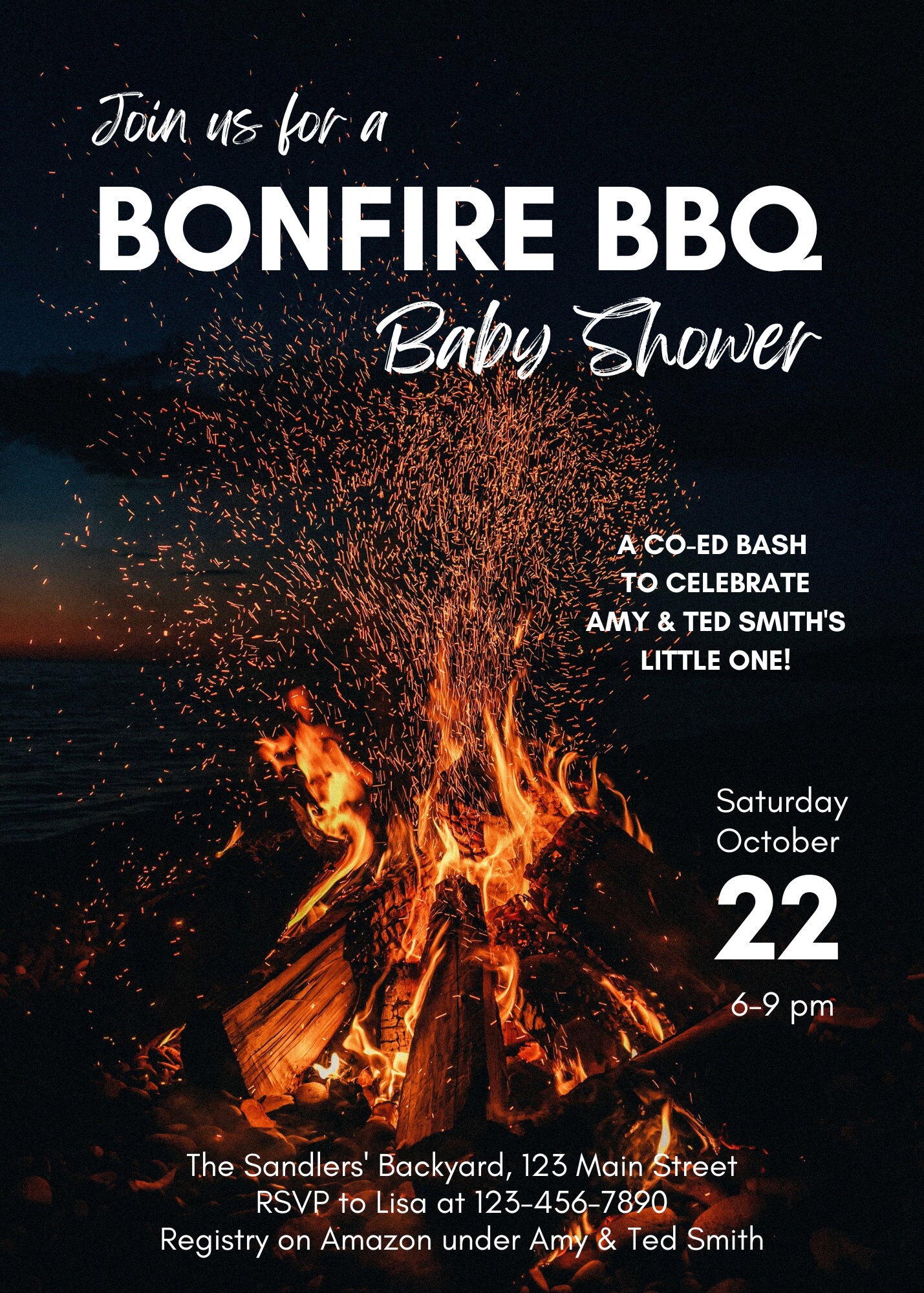 Bonfire BBQ Baby Shower Invitation Editable Digital Template, Printable ...