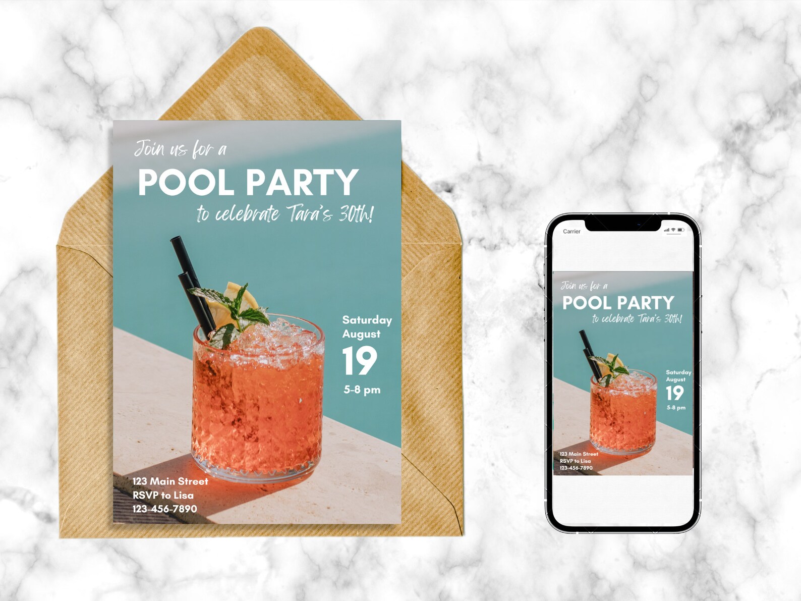Adult Pool Party Invitation Template, Summer Party Invitation, Editable ...