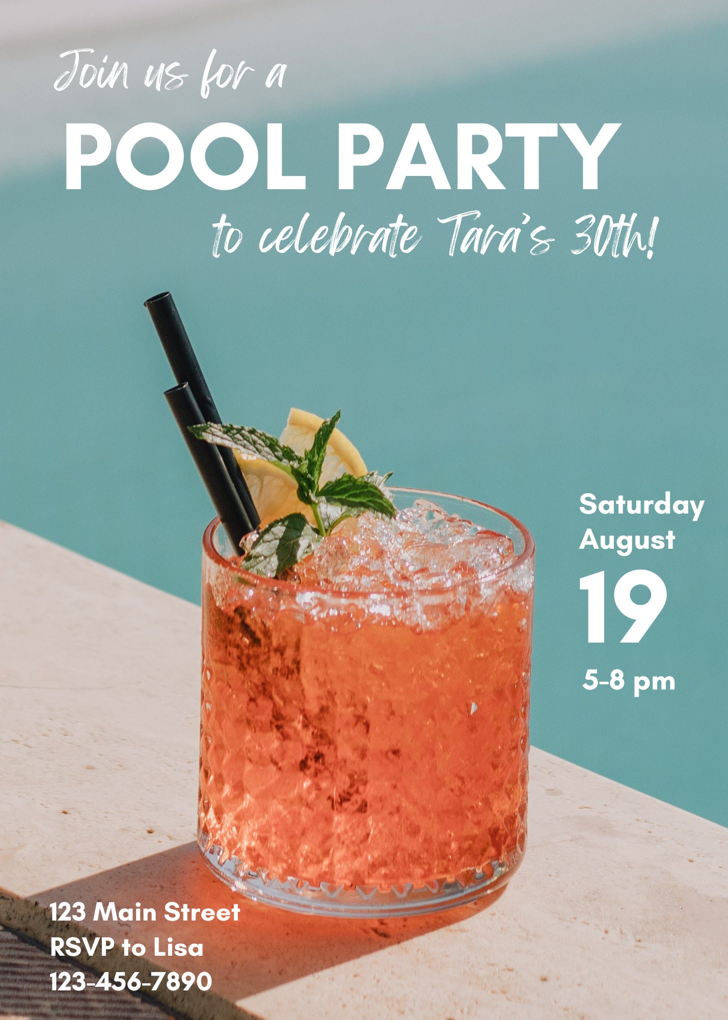 Adult Pool Party Invitation Template, Summer Party Invitation, Editable ...