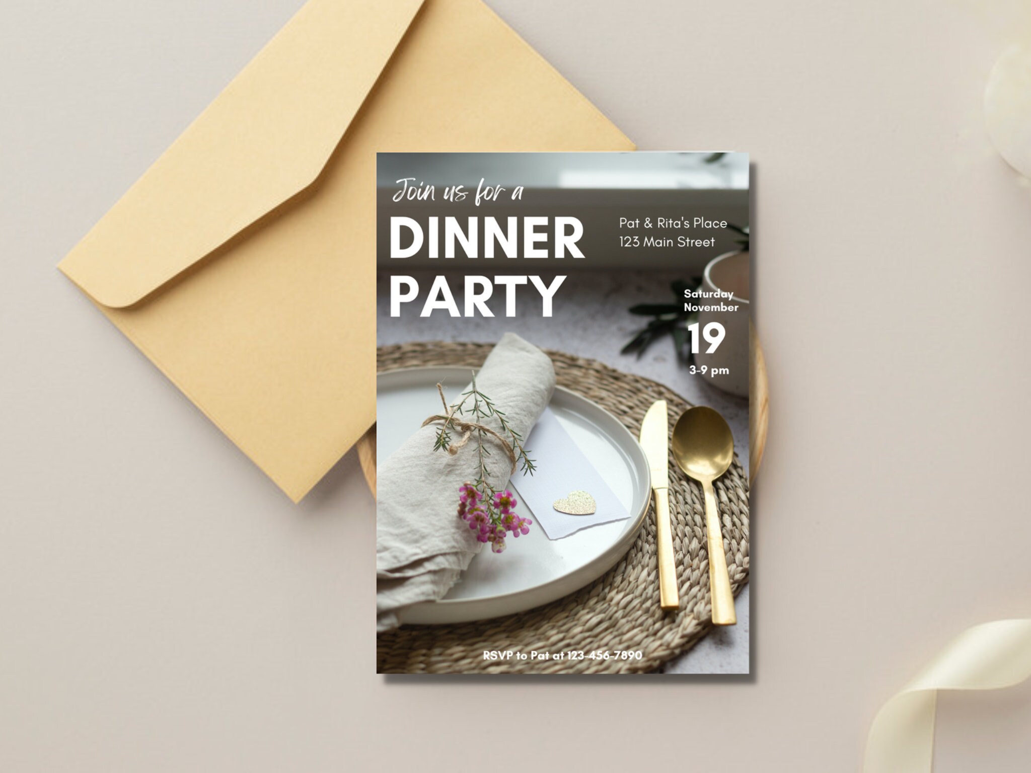 Dinner Party Invitation Editable Digital Template, Classy Dinner Party ...