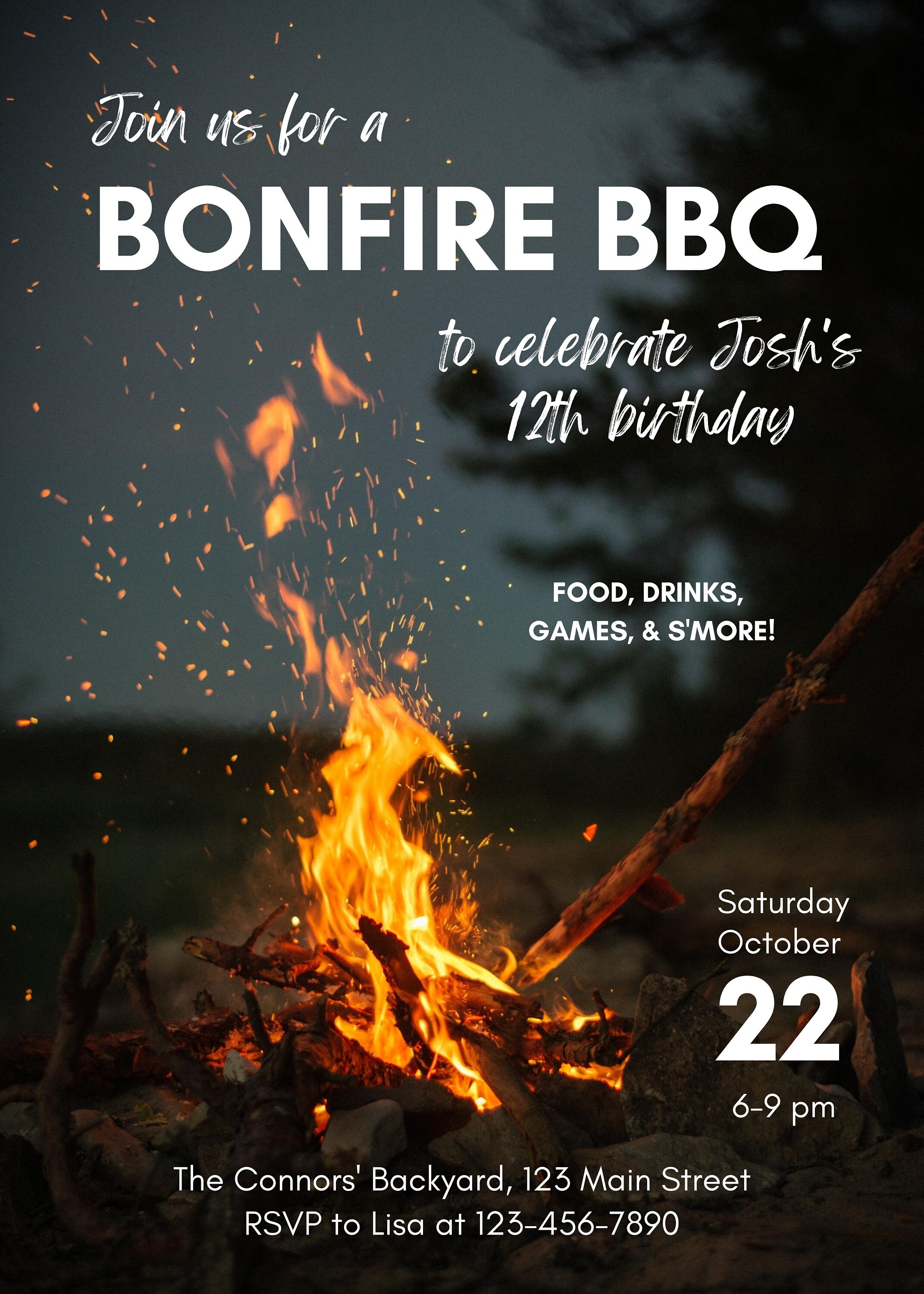 Bonfire BBQ Invitation Editable Digital Template Printable - Etsy
