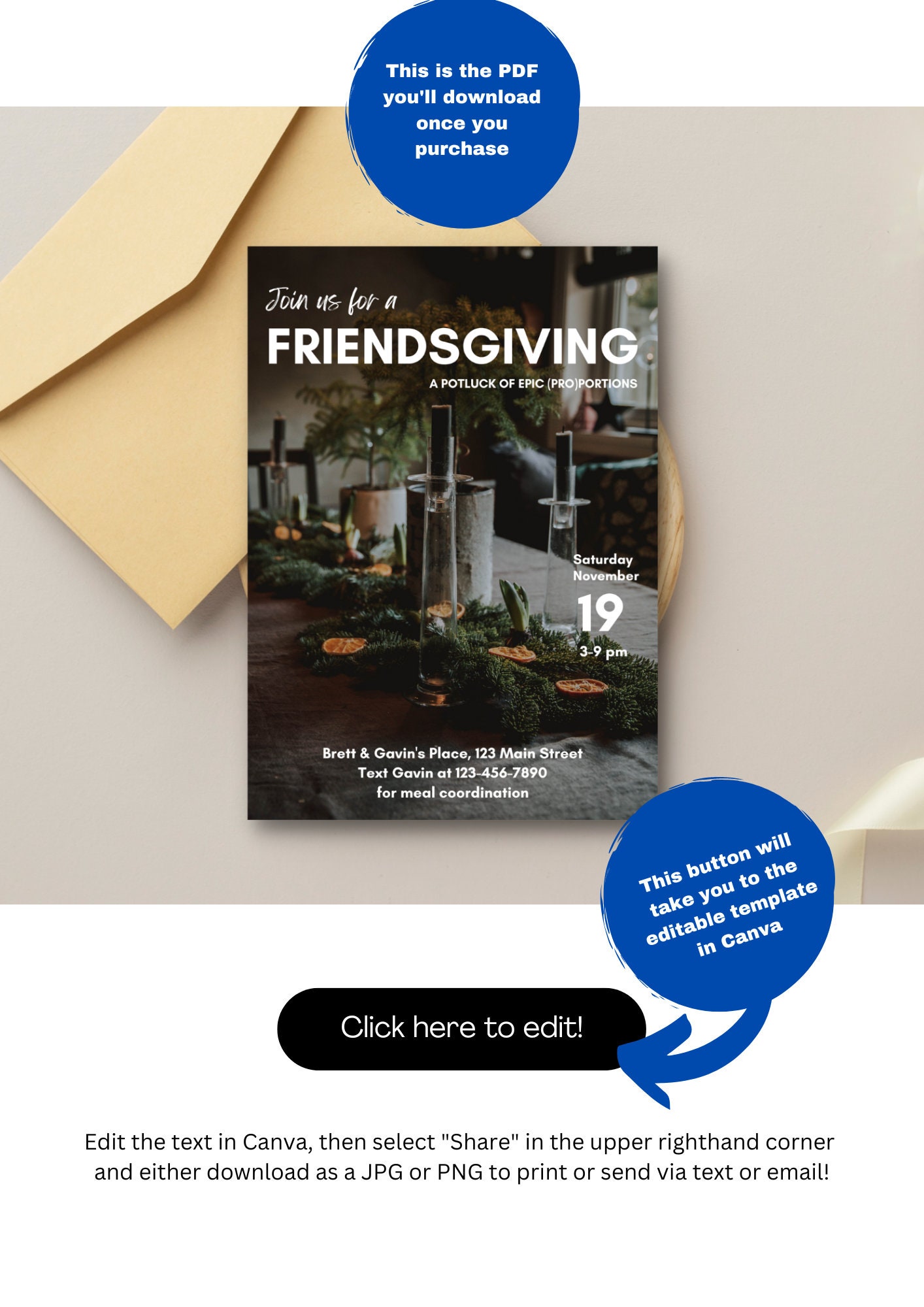 Friendsgiving Invitation Editable Digital Template, Thanksgiving Party ...