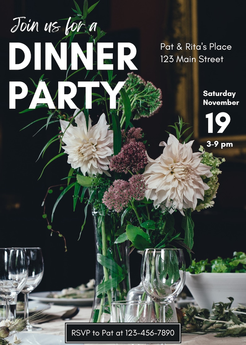 Dinner Party Invitation Editable Digital Template, Classy Dinner Party ...