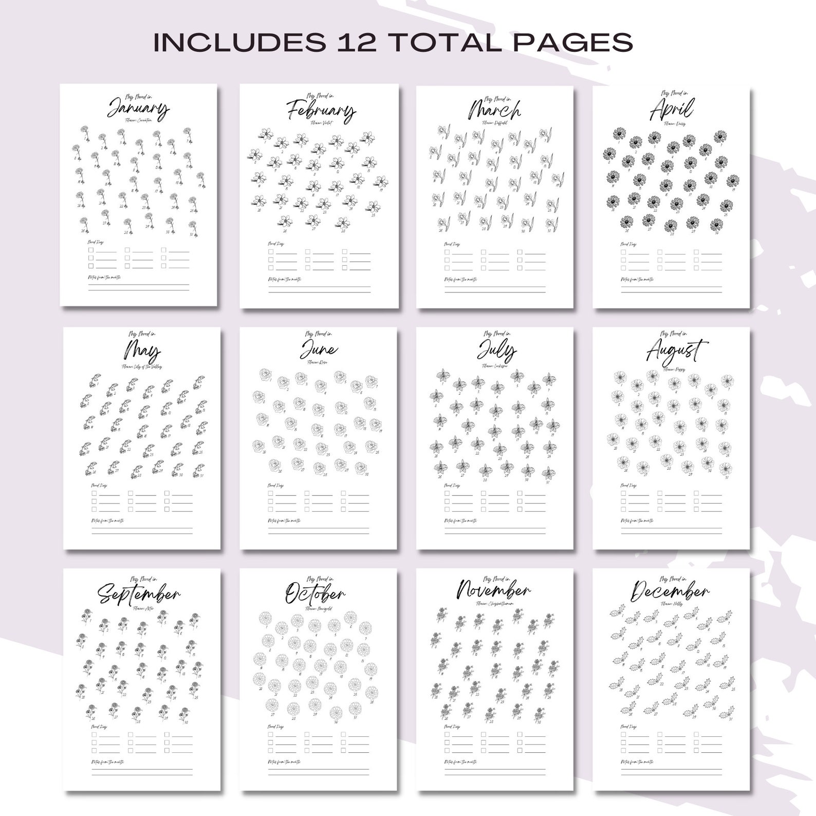 Monthly Mood Tracker Mood Tracker Bundle Birth Month Flower - Etsy