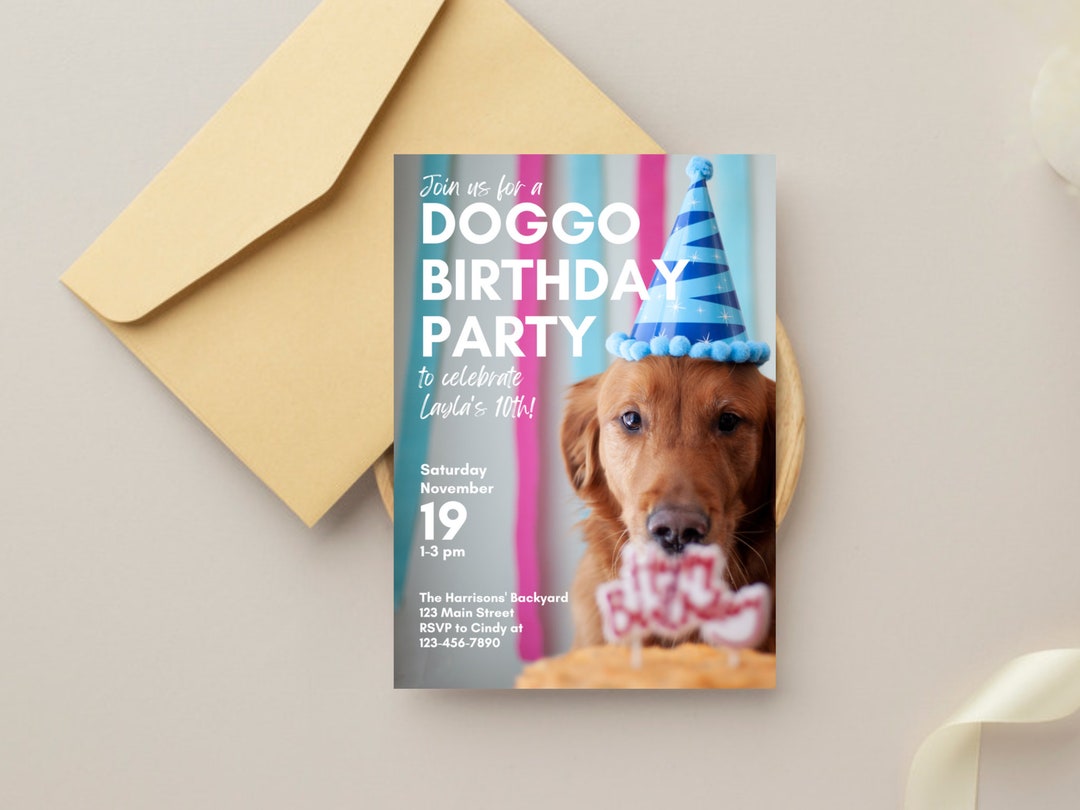 Dog Birthday Party Invitation Template, doggo Birthday Invitation, Dog ...