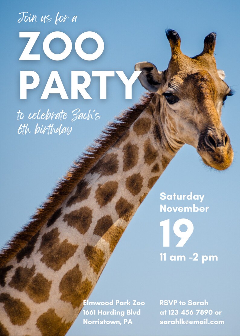 Zoo Birthday Party Invitation, Giraffe Birthday Invitation, Kids Zoo ...