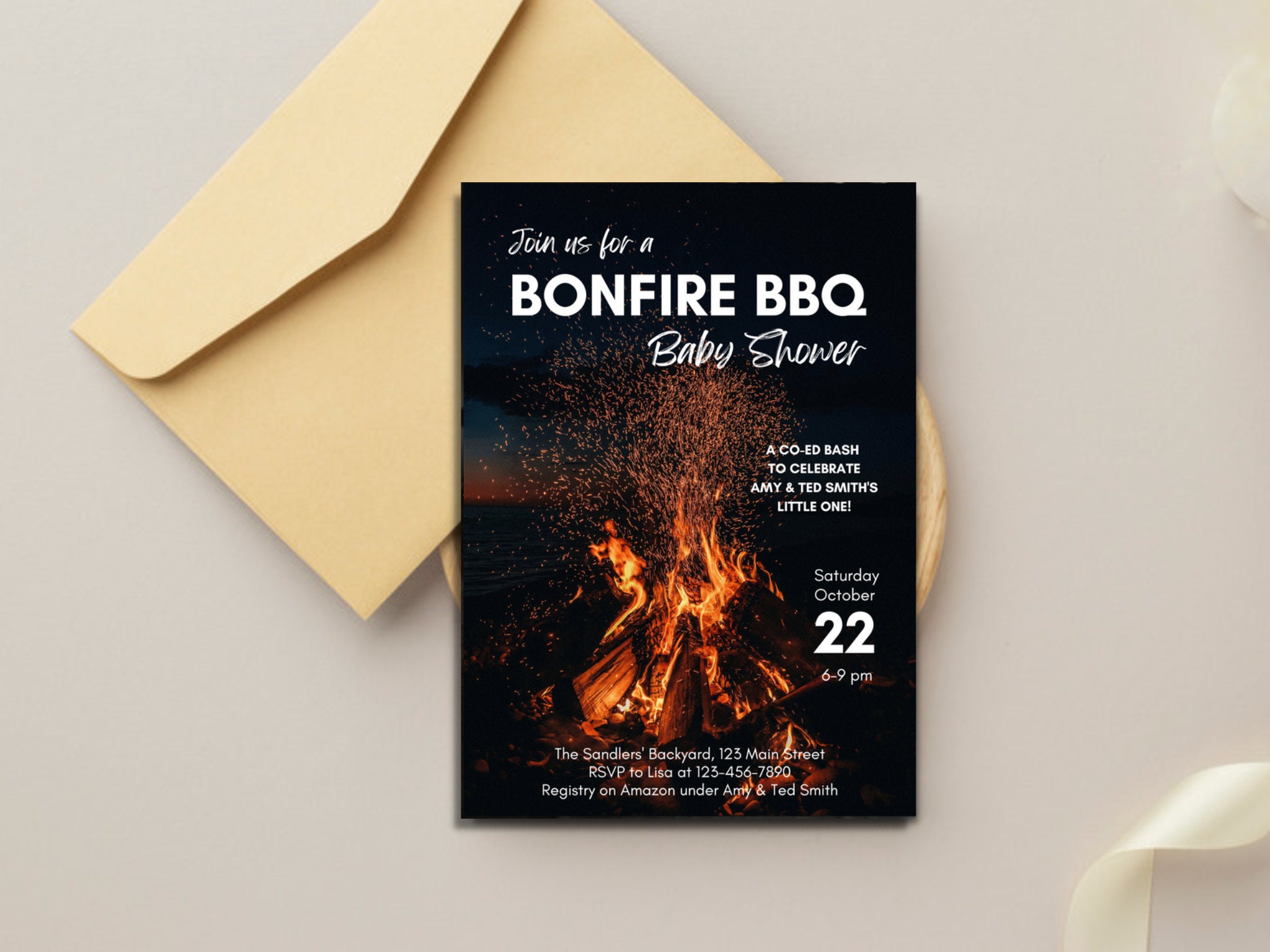 Bonfire BBQ Baby Shower Invitation Editable Digital Template, Printable ...