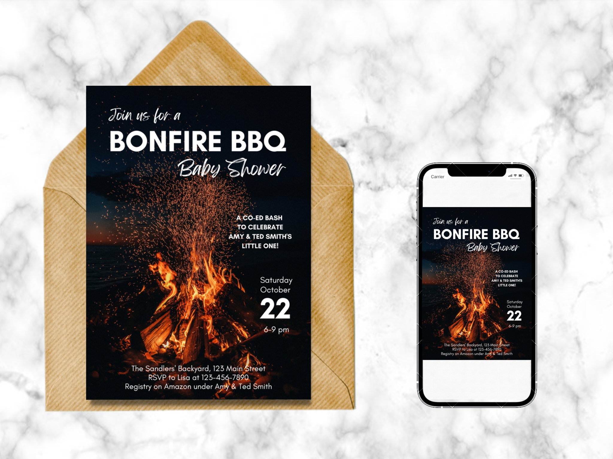 Bonfire BBQ Baby Shower Invitation Editable Digital Template, Printable ...