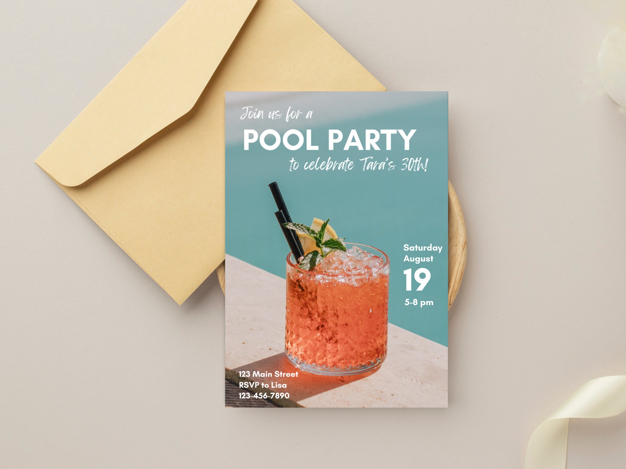 Adult Pool Party Invitation Template, Summer Party Invitation, Editable ...
