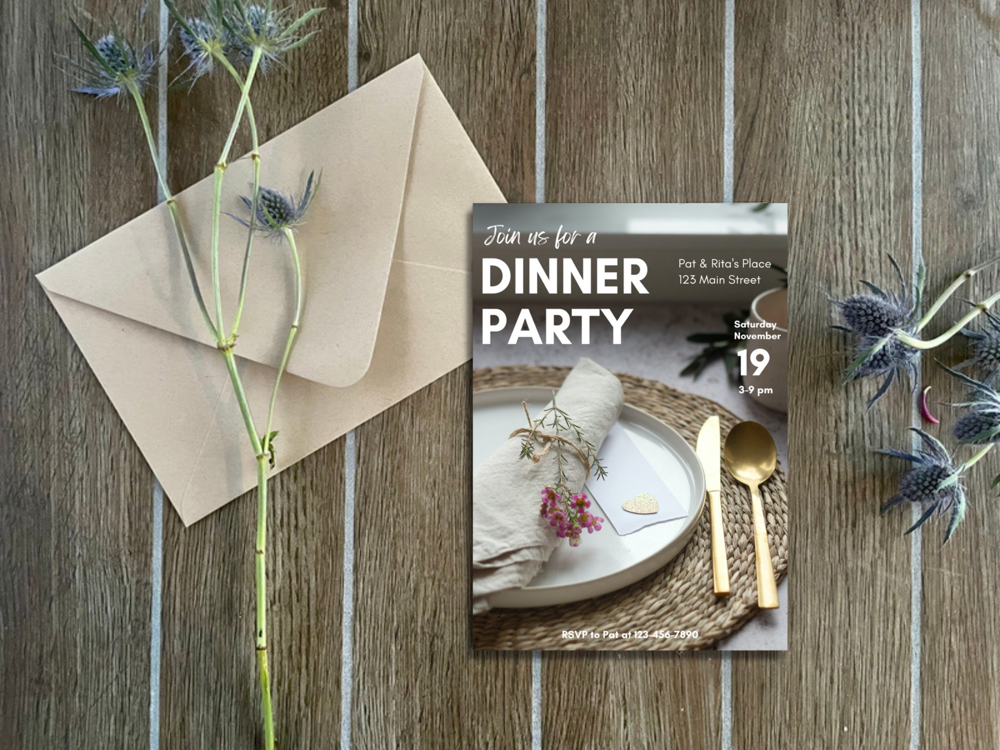 Dinner Party Invitation Editable Digital Template, Classy Dinner Party ...
