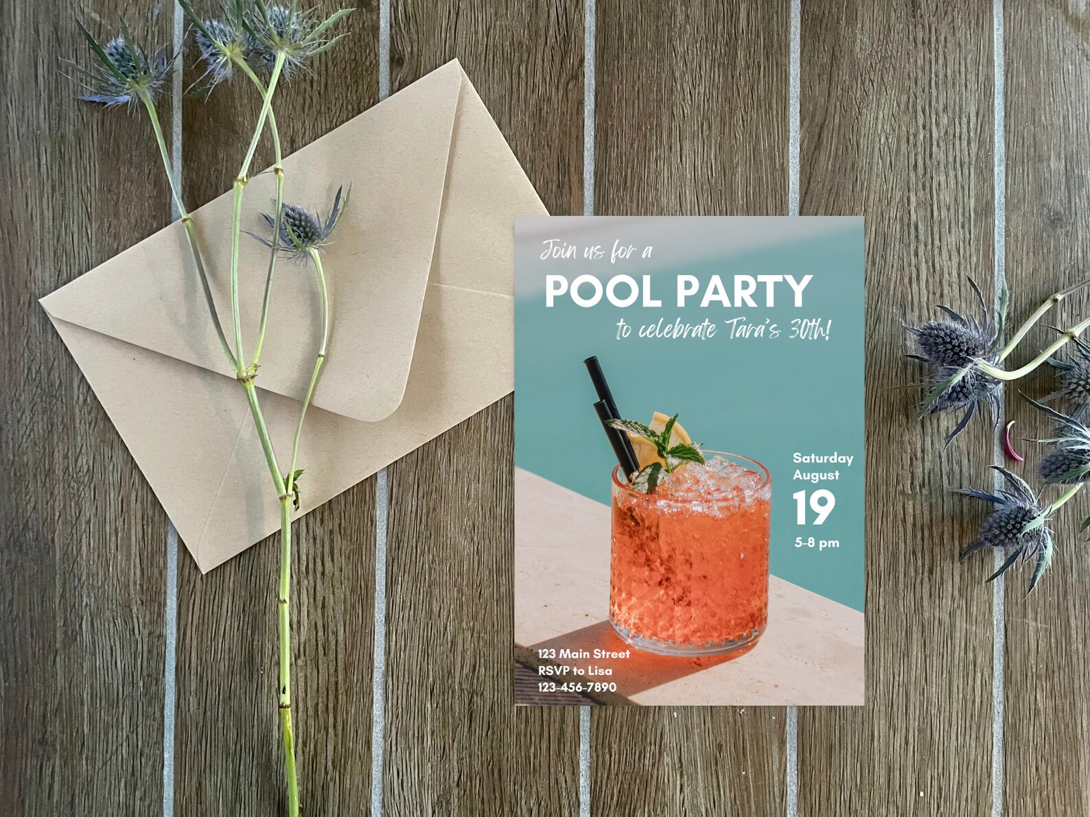 Adult Pool Party Invitation Template, Summer Party Invitation, Editable ...