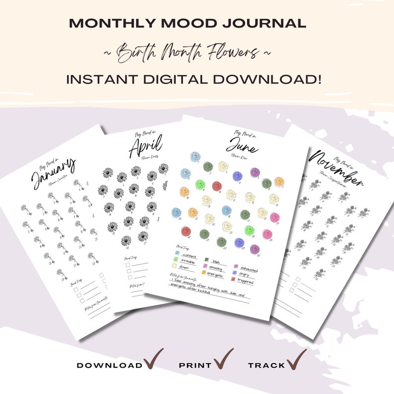 Monthly Mood Tracker Mood Tracker Bundle Birth Month Flower - Etsy