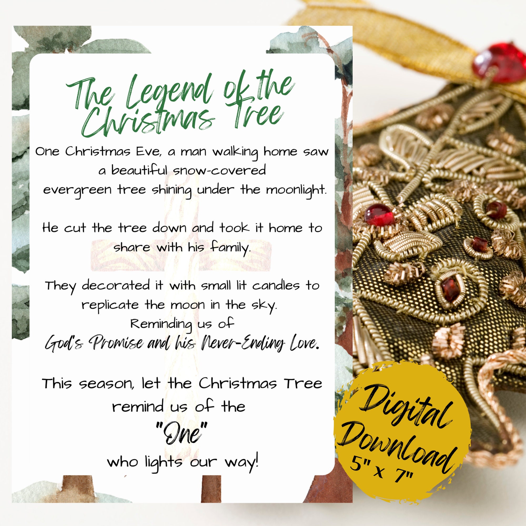 Legend of the Christmas Tree Gift Card: Religious Poem Digital Download ...