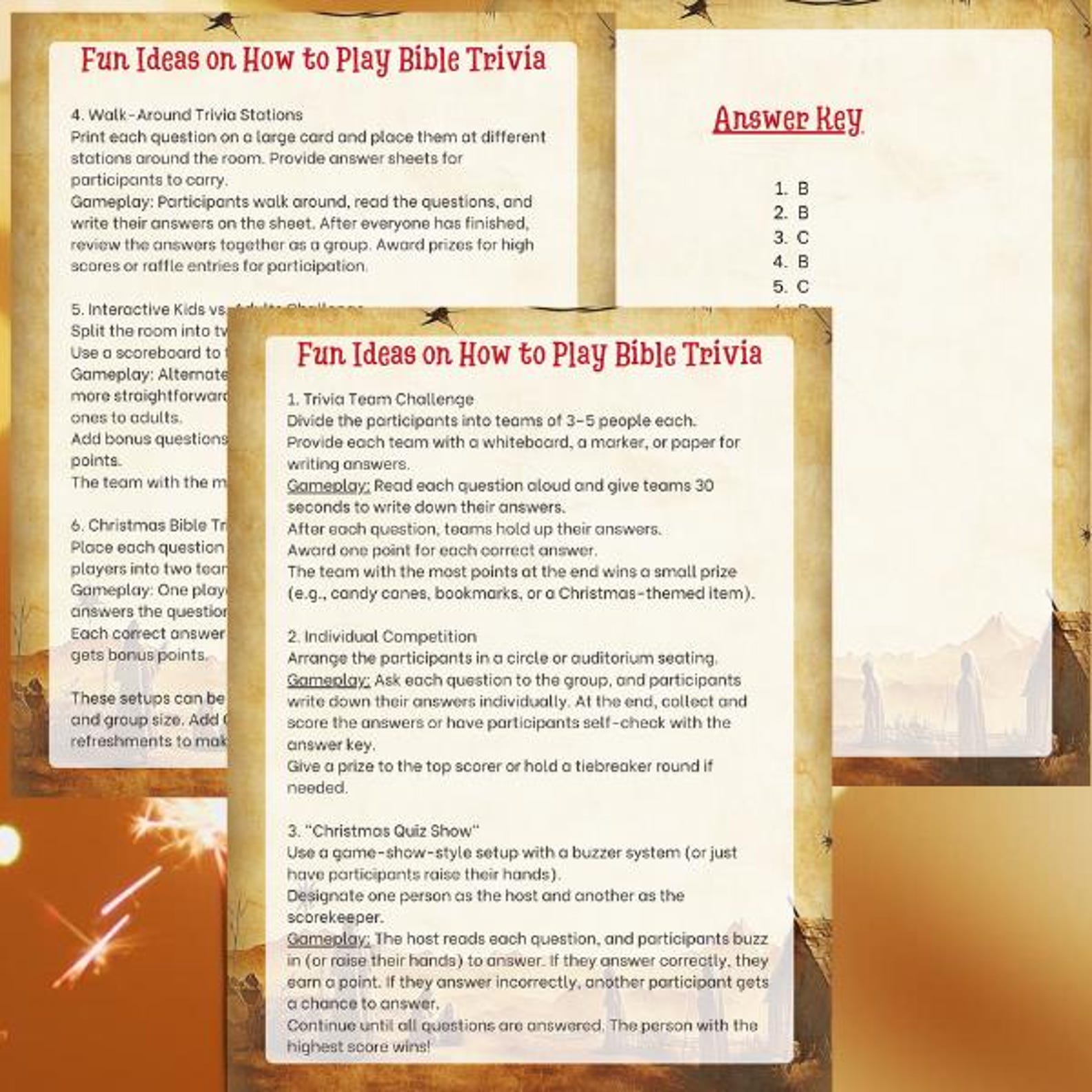 Christmas Bible Trivia Youth Group Games Sunday School Bible Trivia for ...