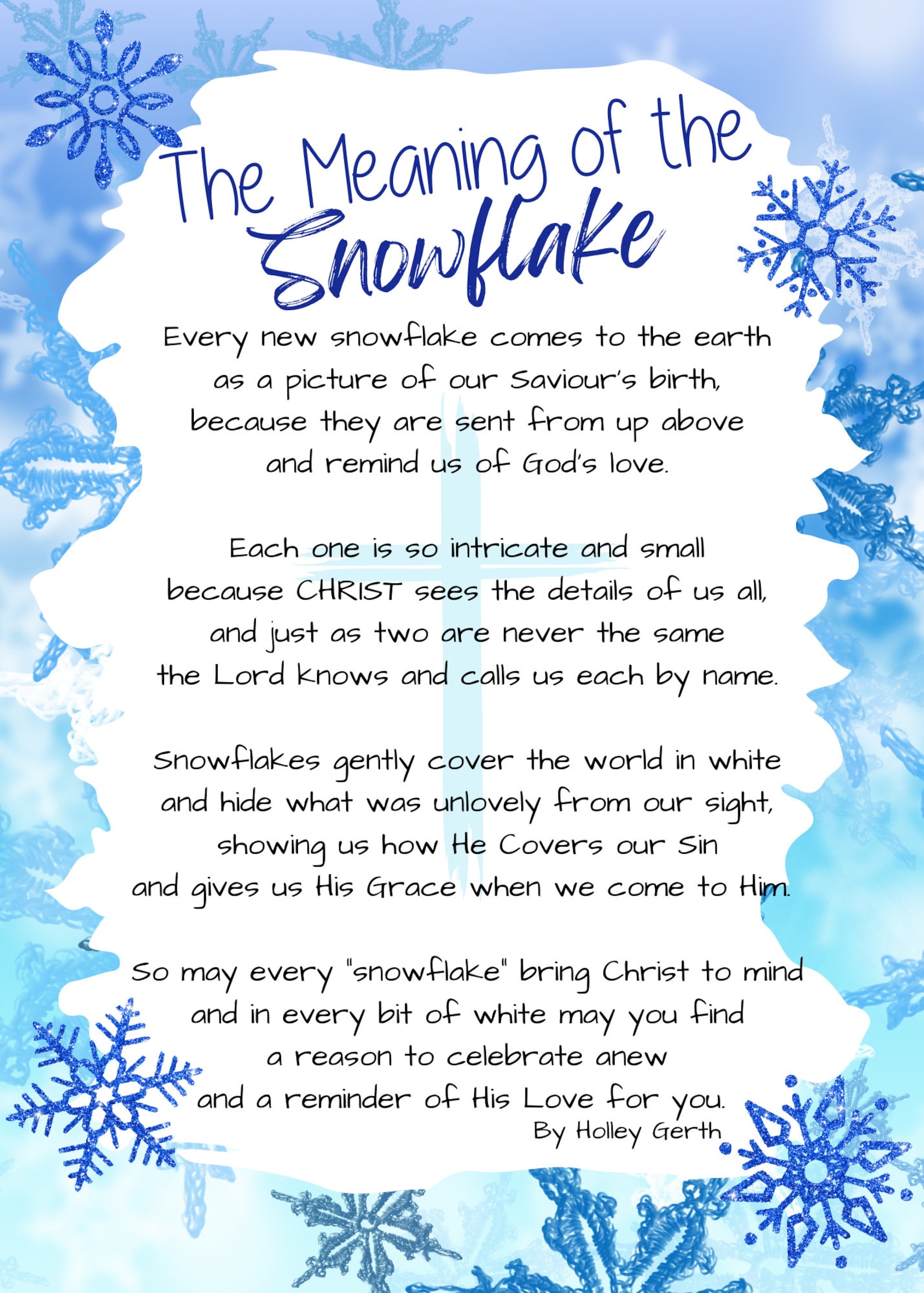 The Meaning of the Snowflake, Religious Gift, Printable Holiday Card ...