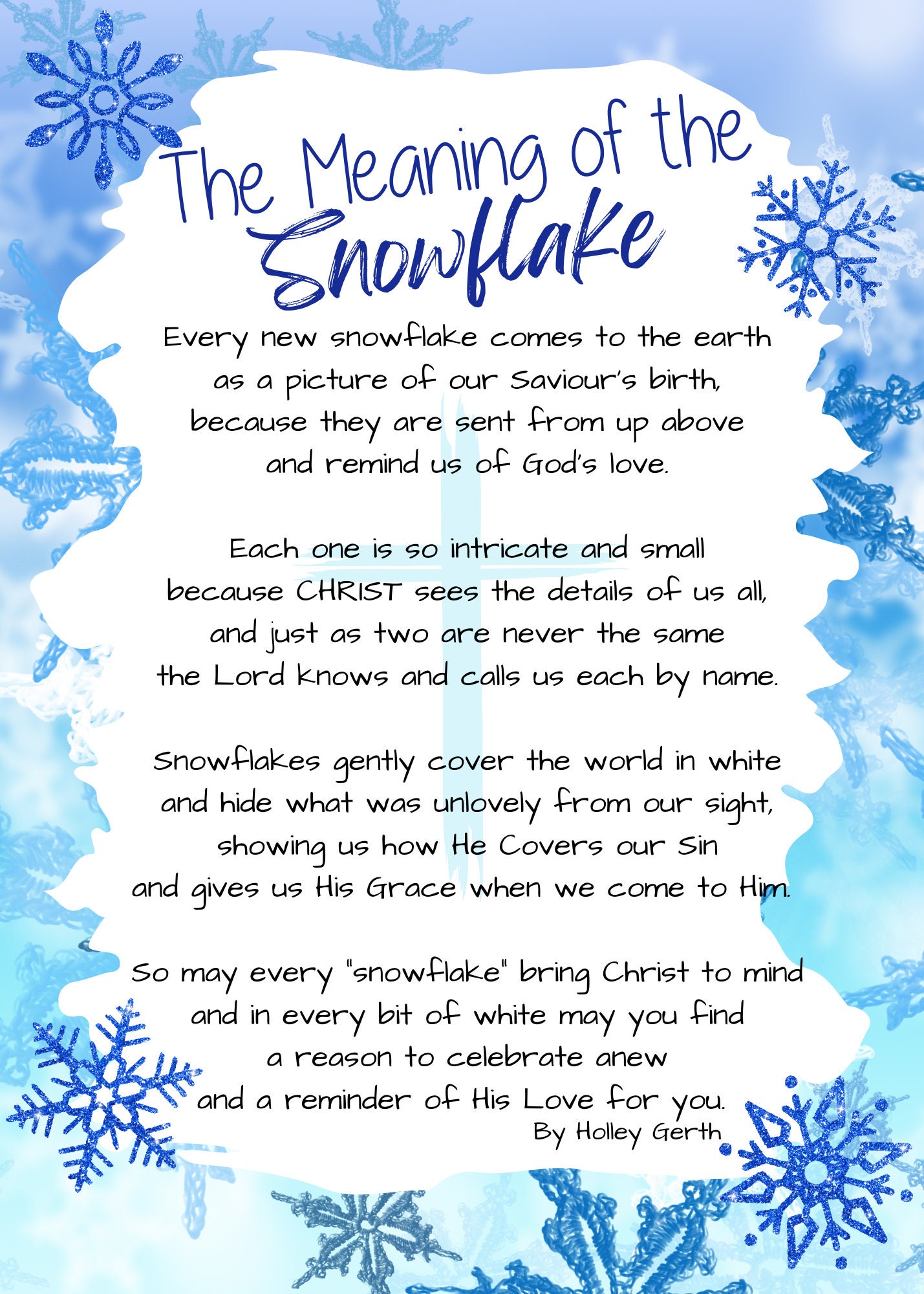 The Meaning of the Snowflake, Religious Gift, Printable Holiday Card ...