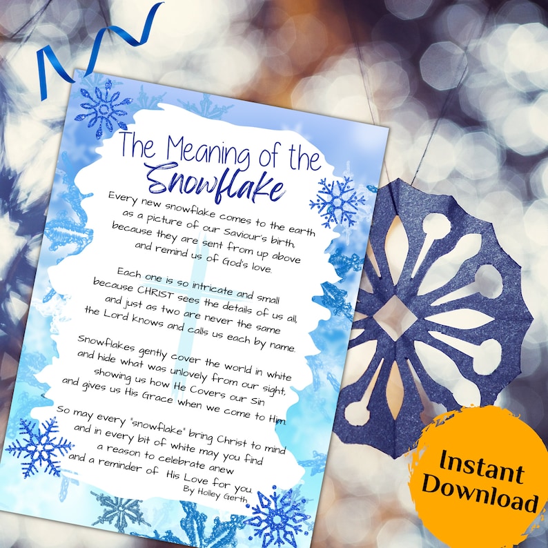 The Meaning of the Snowflake, Religious Gift, Printable Holiday Card ...