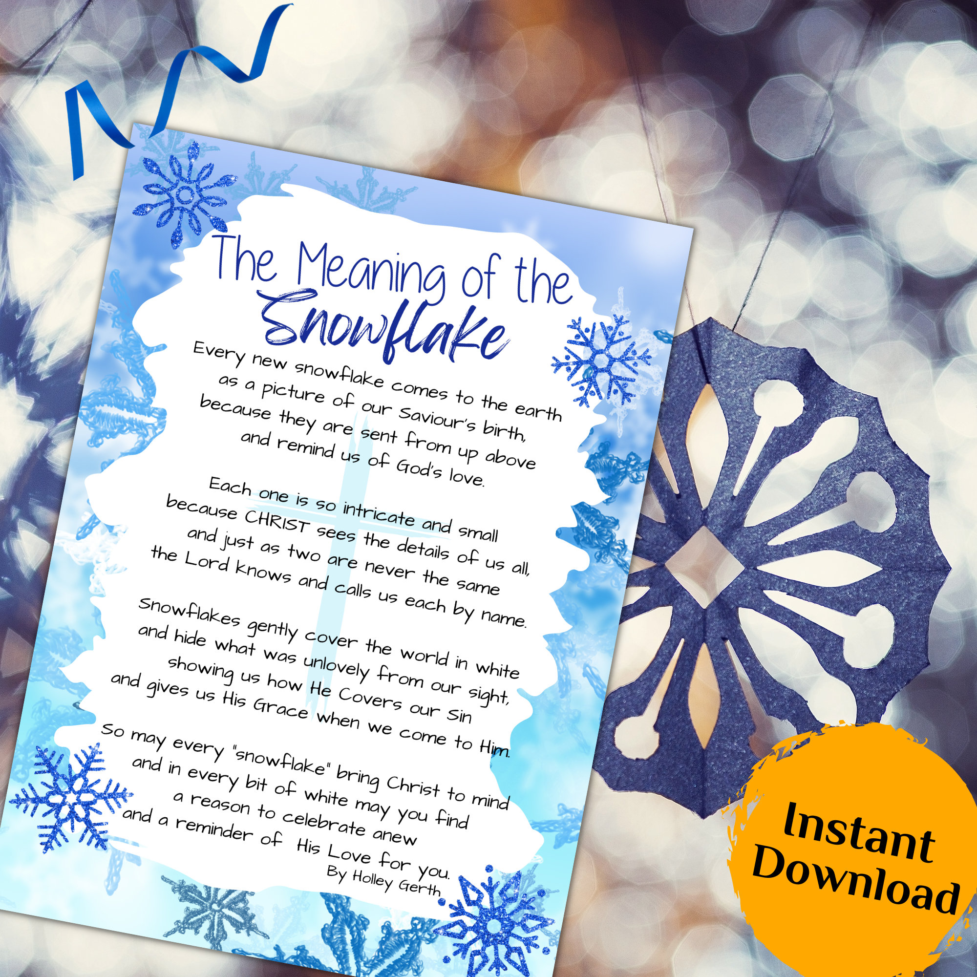 The Meaning of the Snowflake, Religious Gift, Printable Holiday Card ...