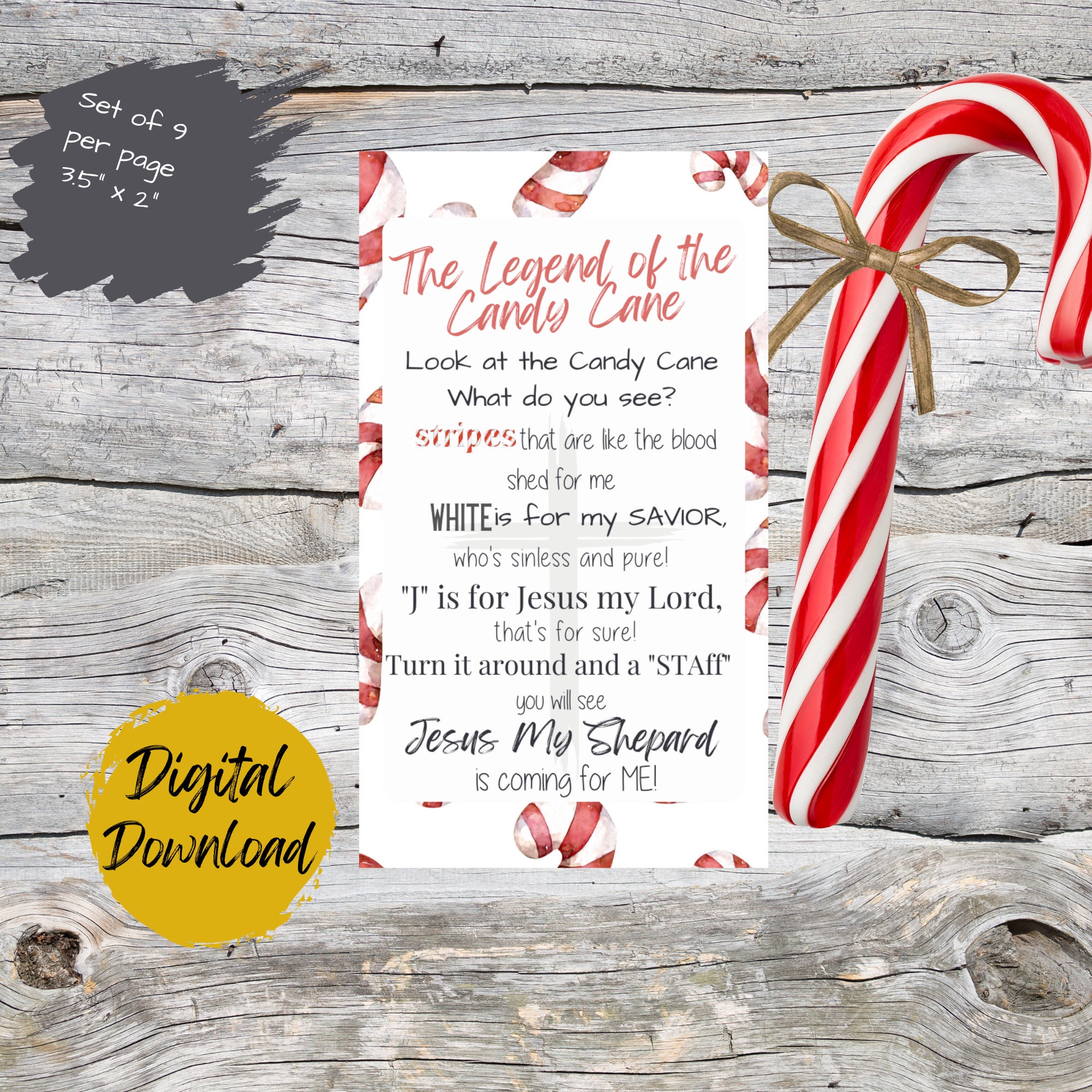 Candy Cane Poem Gift Tag: Christian Christmas Printable, the Legend of ...