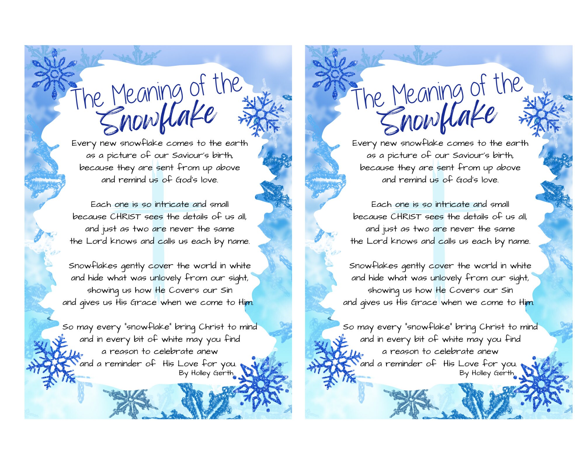The Meaning of the Snowflake, Religious Gift, Printable Holiday Card ...