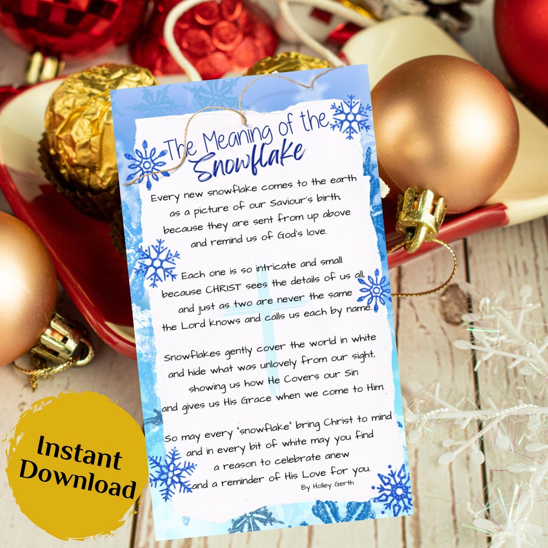 The Meaning of the Snowflake, Religious Gift, Printable Holiday Tag ...