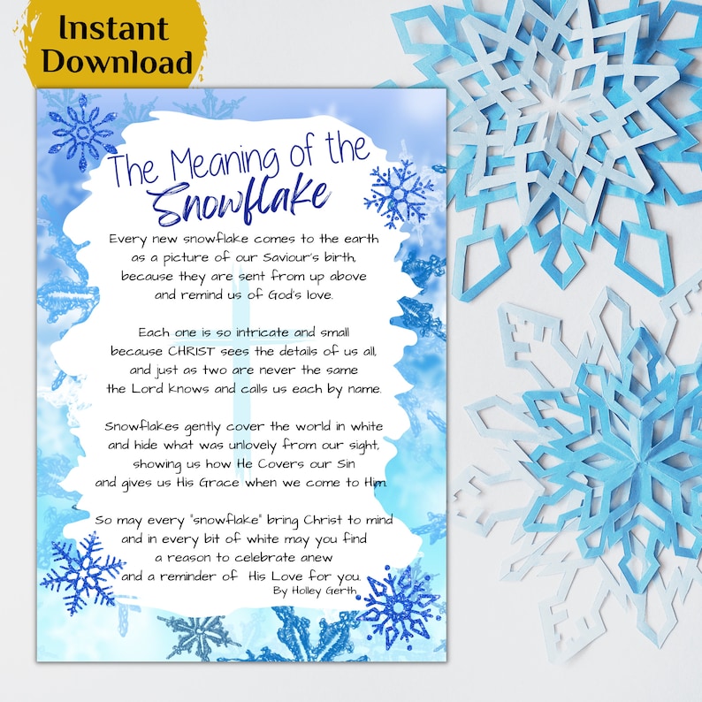 The Meaning of the Snowflake, Religious Gift, Printable Holiday Card ...