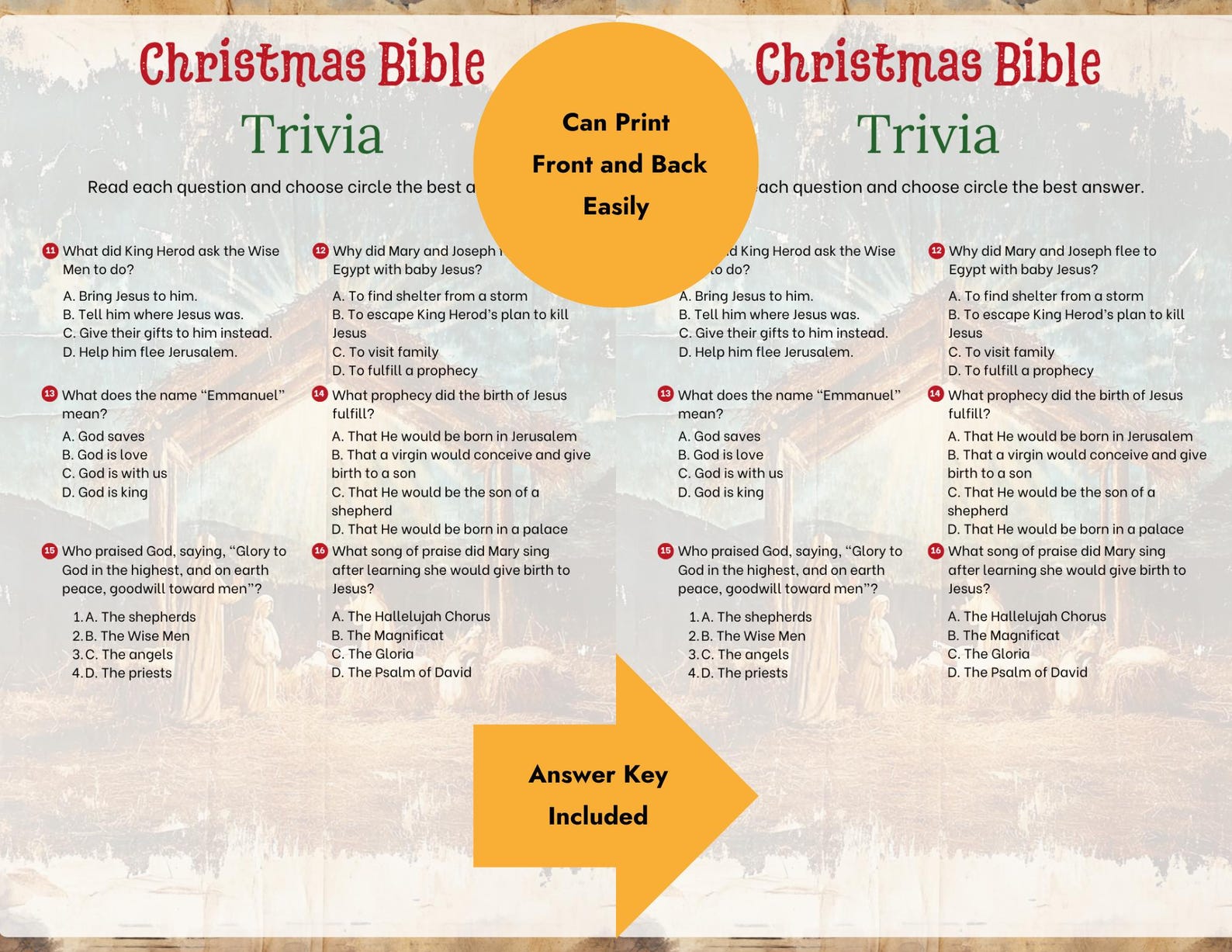 Christmas Bible Trivia Youth Group Games Sunday School Bible Trivia for ...
