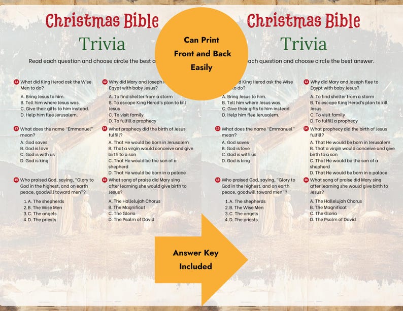 Christmas Bible Trivia Youth Group Games Sunday School Bible Trivia for ...