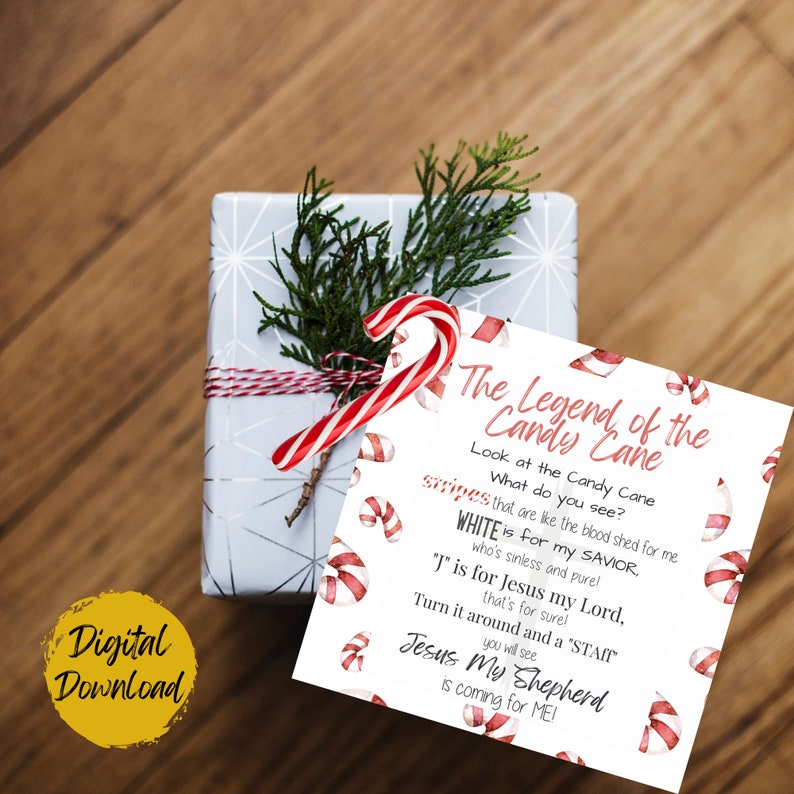 Legend of the Candy Cane Gift Tag: Religious Christmas Card (digital ...