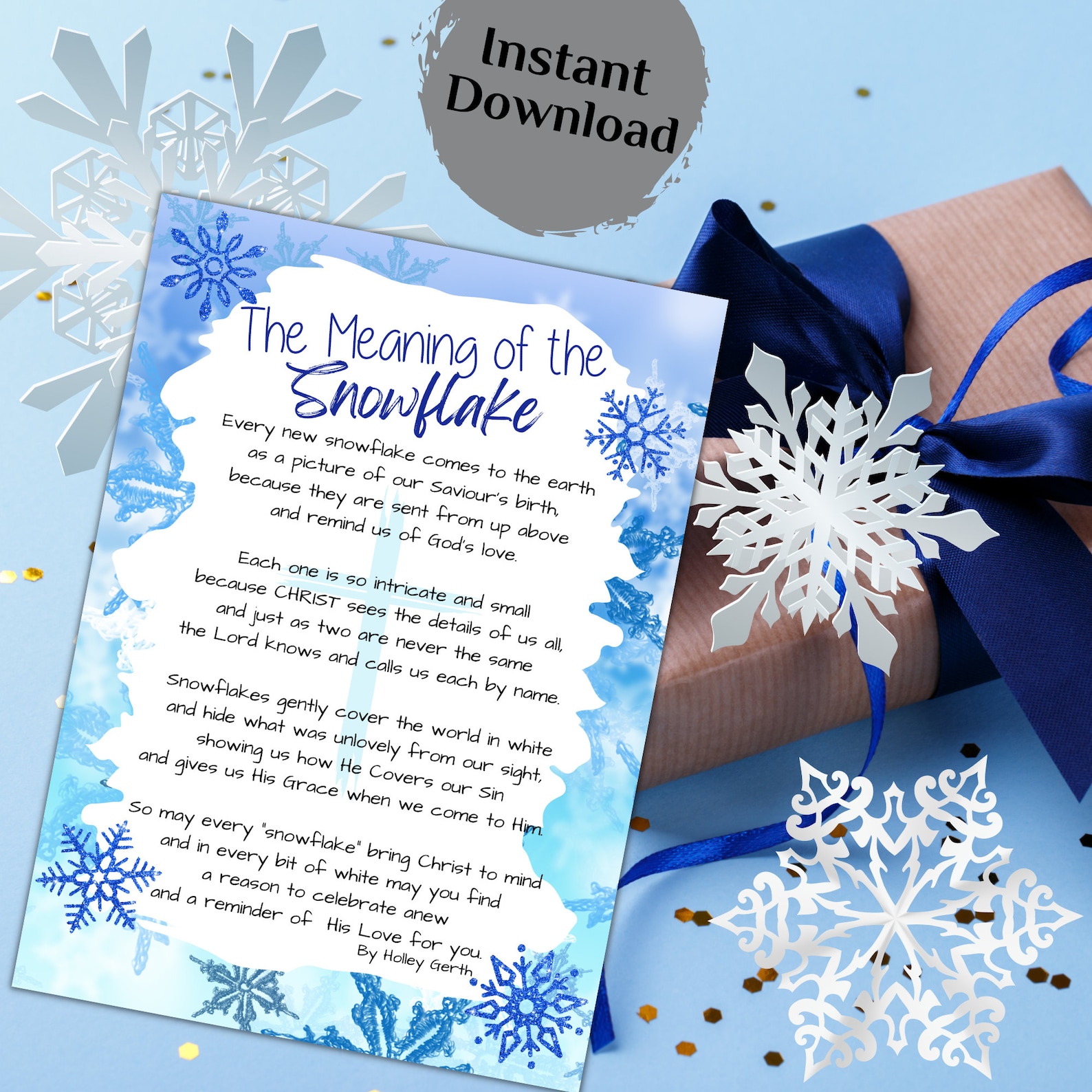 The Meaning of the Snowflake, Religious Gift, Printable Holiday Card ...