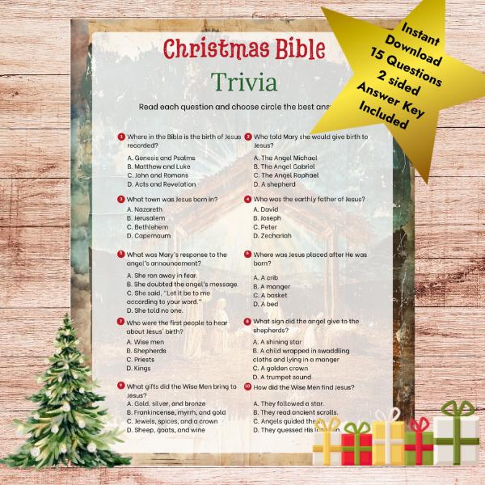 Christmas Bible Trivia Youth Group Games Sunday School Bible Trivia for ...