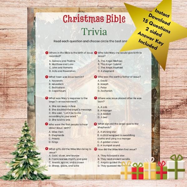 Christmas Bible Trivia Youth Group Games Sunday School Bible Trivia for ...