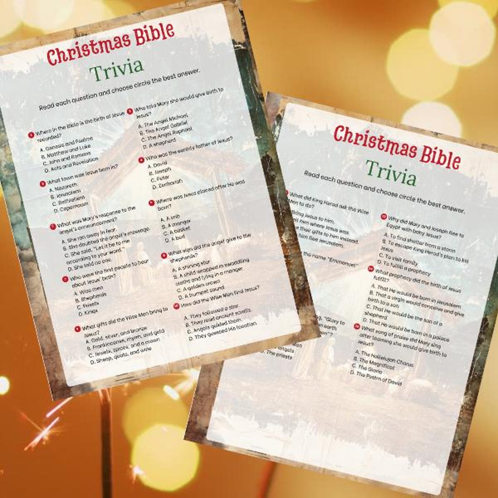 Christmas Bible Trivia Youth Group Games Sunday School Bible Trivia for ...