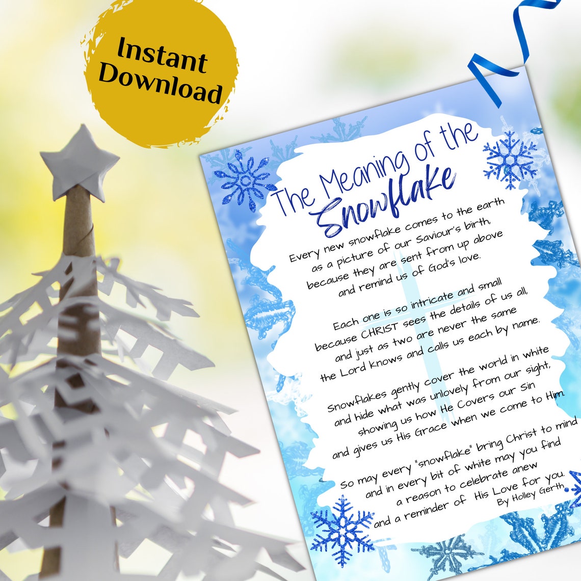 The Meaning of the Snowflake, Religious Gift, Printable Holiday Card ...