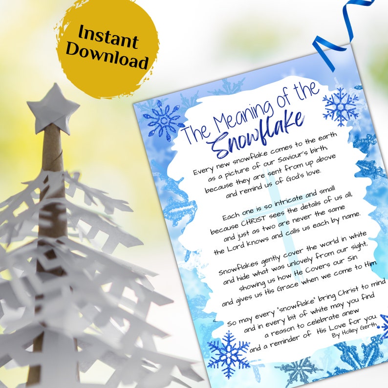 The Meaning of the Snowflake, Religious Gift, Printable Holiday Card ...