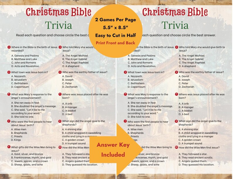 Christmas Bible Trivia Youth Group Games Sunday School Bible Trivia for ...