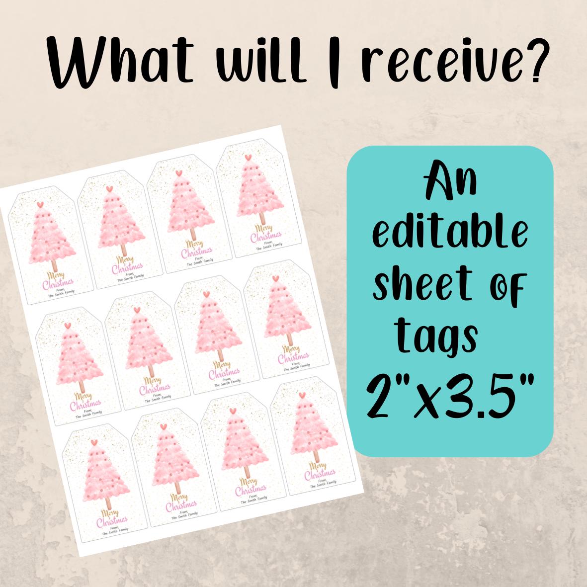 Printable Pink Christmas Gift Tag, Editable Canva Template (digital ...