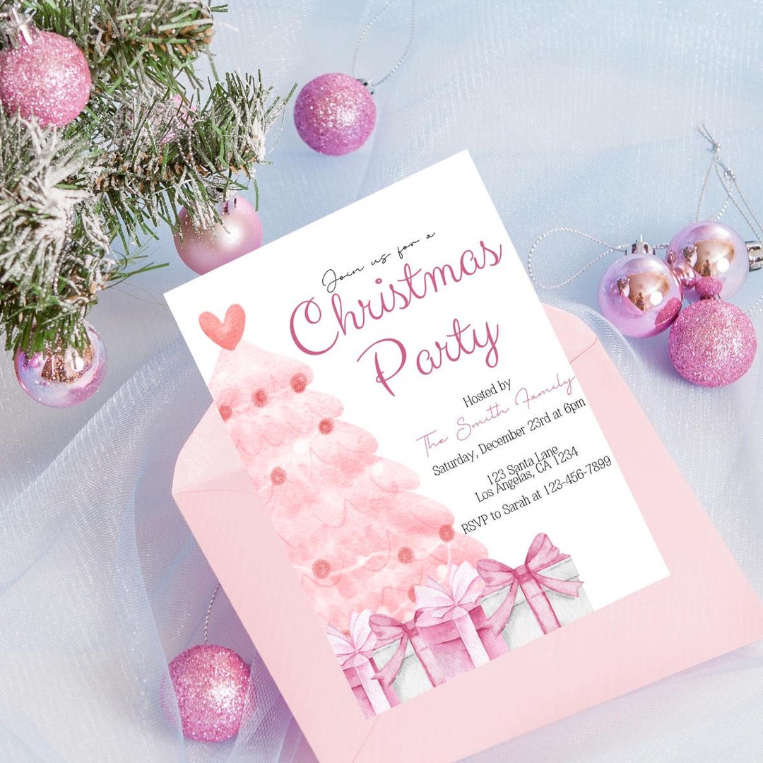 Pink Christmas Party Invitation, Pink Christmas, Editable Holiday ...