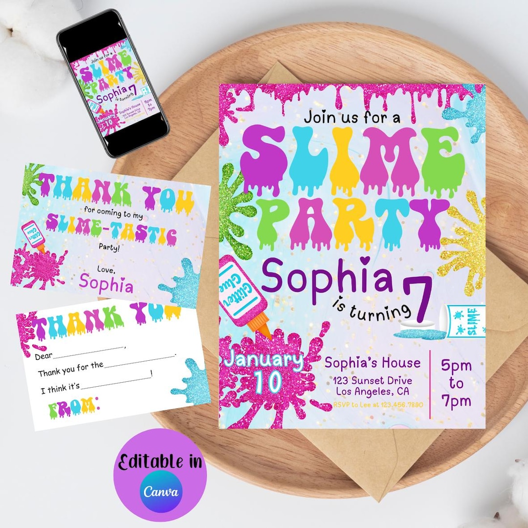Editable Slime Birthday Invitation Template, Slime Invite, Slime ...