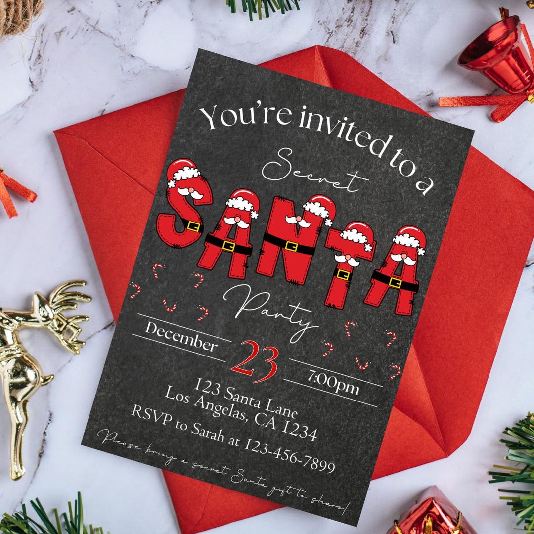 Secret Santa Party Invitation, Holiday Party Invitation Template ...