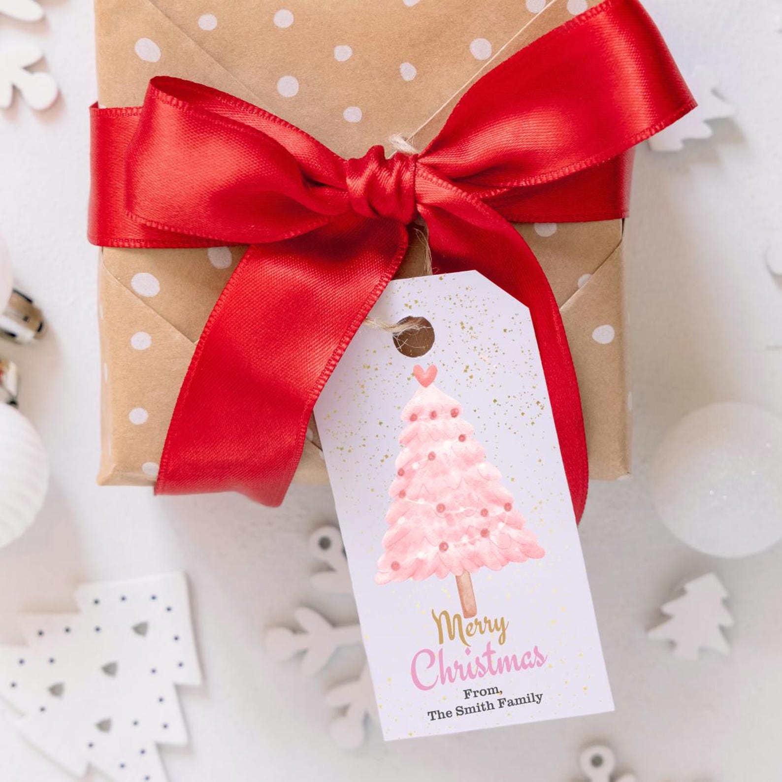 Printable Pink Christmas Gift Tag, Editable Canva Template (digital ...