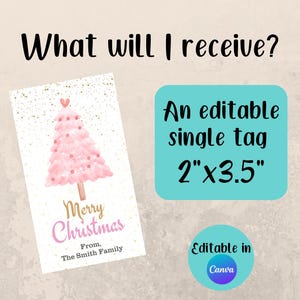 Printable Pink Christmas Gift Tag, Editable Canva Template (digital ...