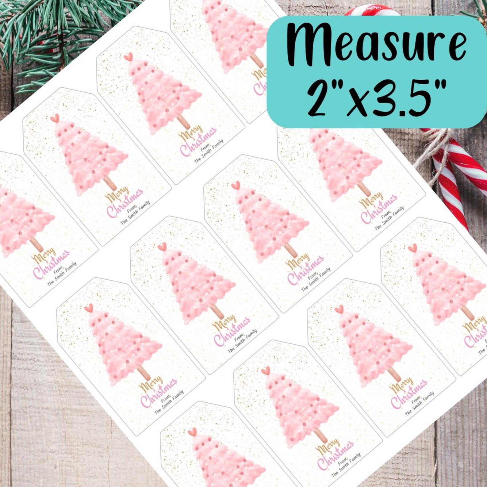 Printable Pink Christmas Gift Tag, Editable Canva Template (digital ...