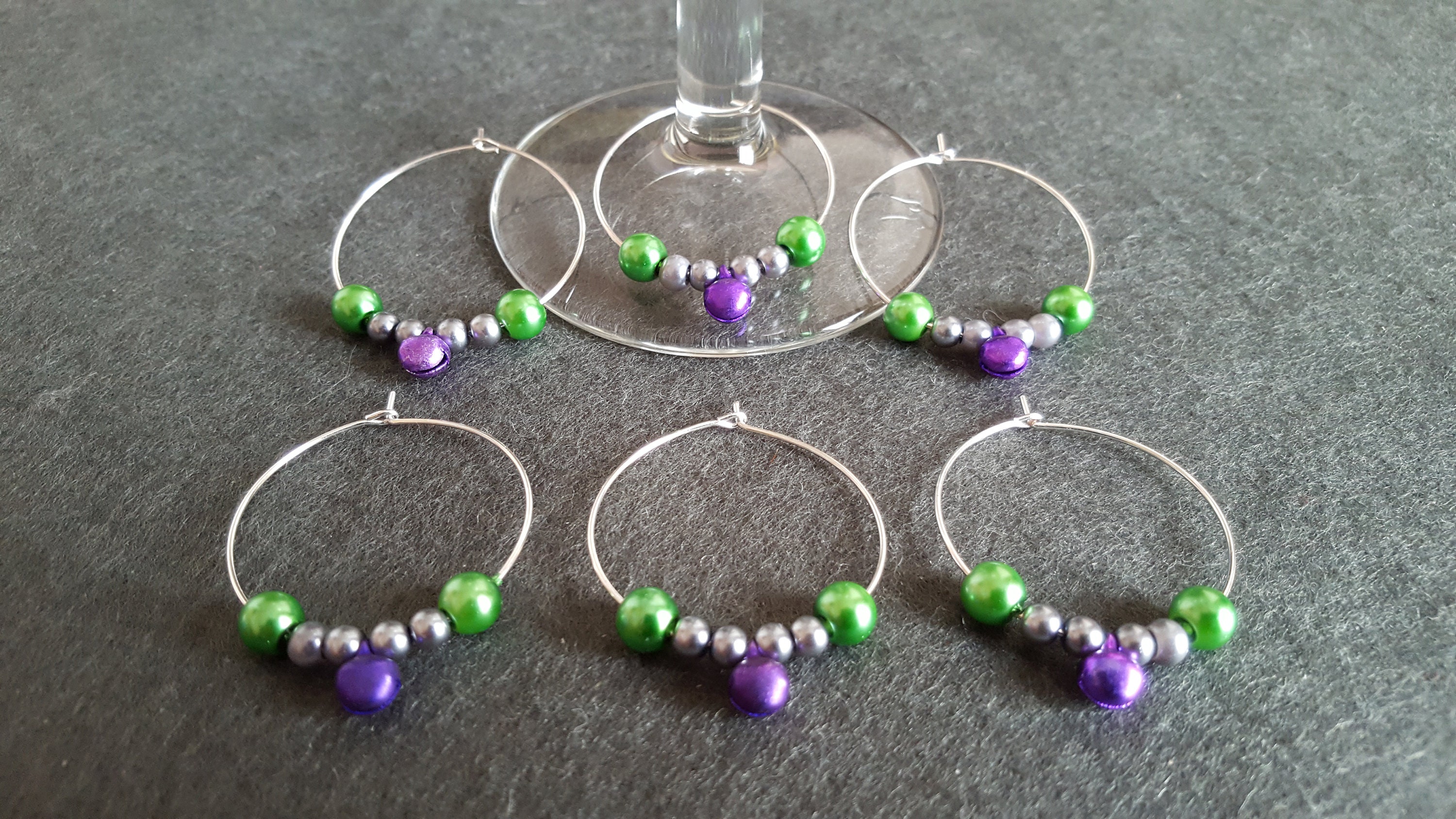 Wine Glass Rings Set of 6 Purple Green and Silver - Etsy