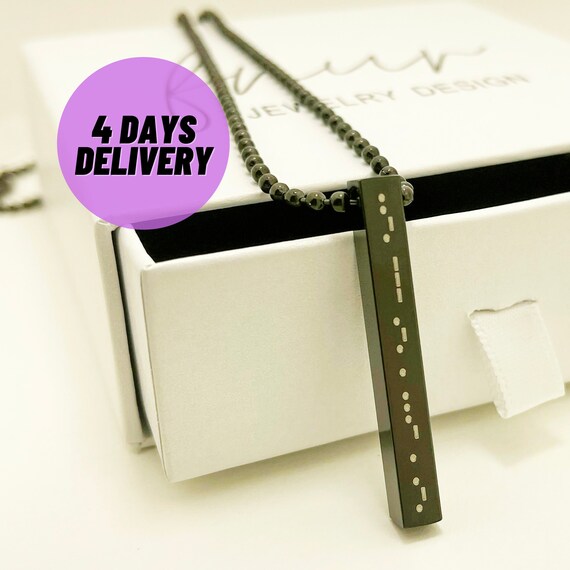 Beaded Morse Code Bar Necklace for Men Personalized for Him - Etsy