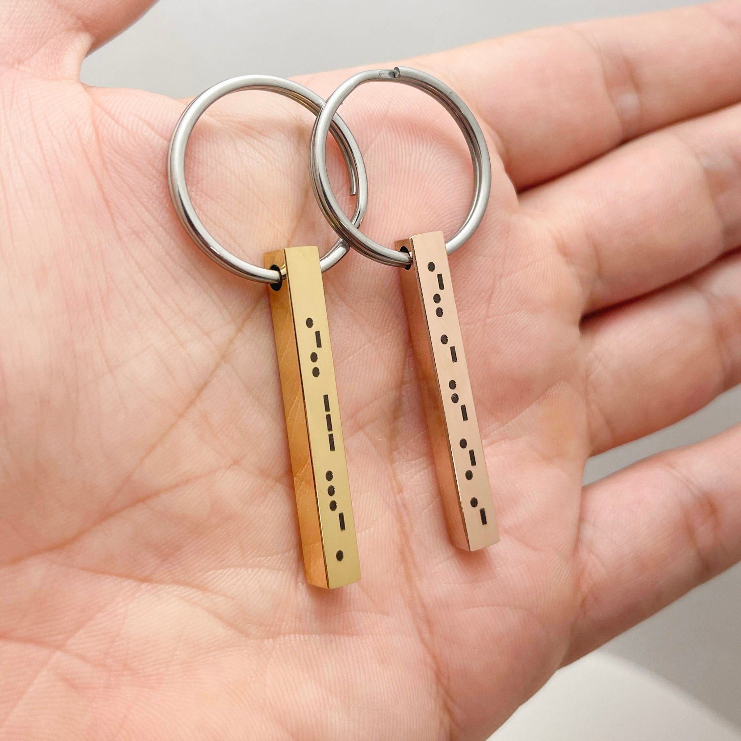 Morse Code Bar Keychain Personalized 4 Sided Bar Keyring | Etsy