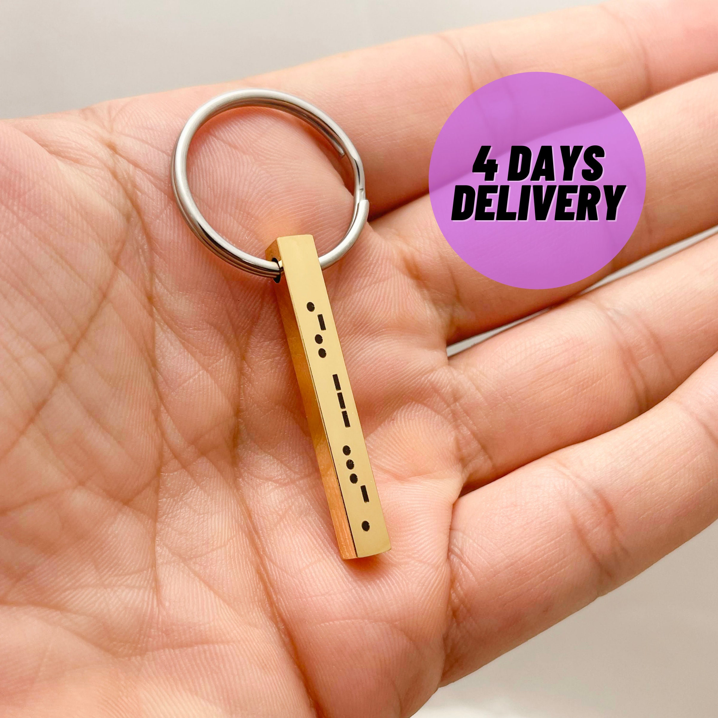 Morse Code Bar Keychain Personalized 4 Sided Bar Keyring | Etsy