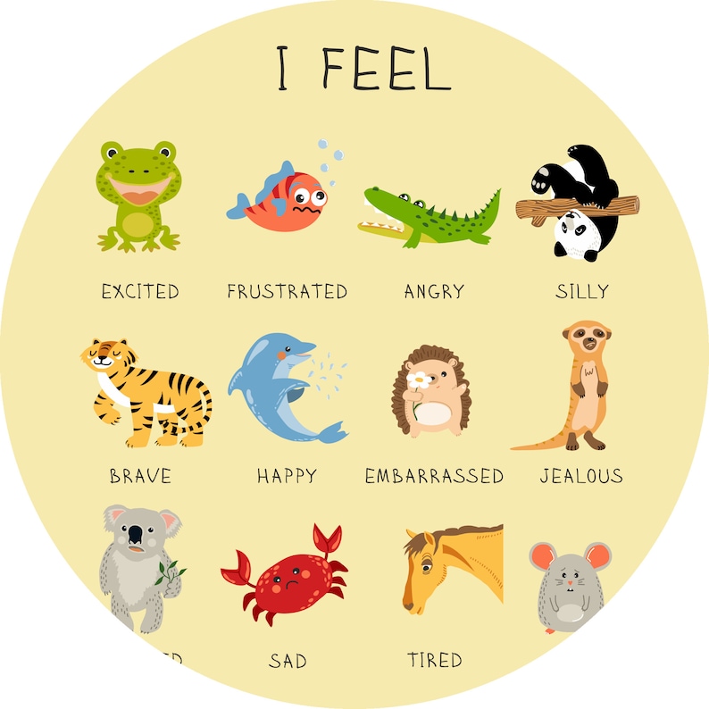 Feelings and Emotions Chart, I Feel Animals Poster, Learning Feelings ...