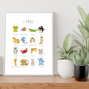 Feelings and Emotions Chart White, I Feel Animals Poster, Learning ...